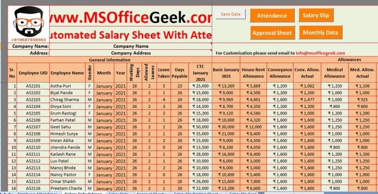 Ready-To-Use Salary Slip Excel Template - India - MSOfficeGeek