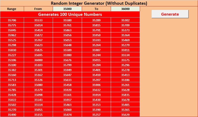 Ready To Use Random Number Generator Template Msofficegeek 