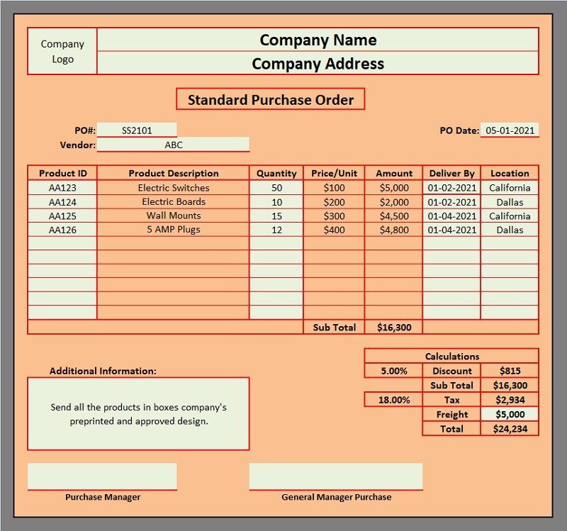 Ready-To-Use Purchase Order Template - MSOfficeGeek