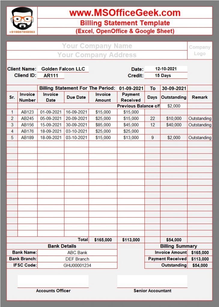 Ready-To-Use Billing Statement Template - MSOfficeGeek