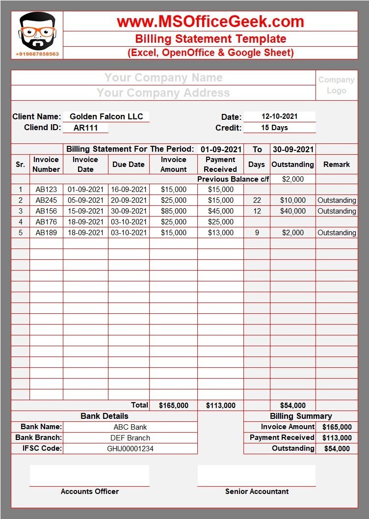 Ready To Use Billing Statement Template MSOfficeGeek