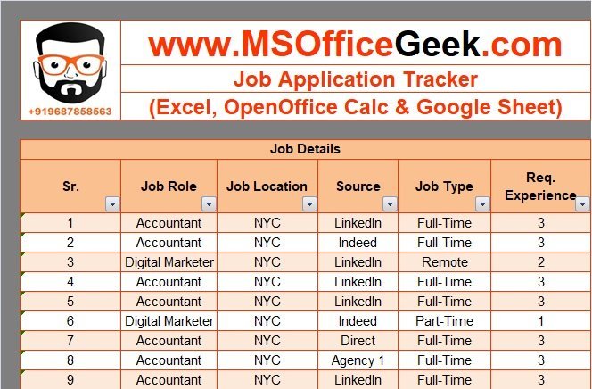 Ready-To-Use Job Application Tracker Template - MSOfficeGeek