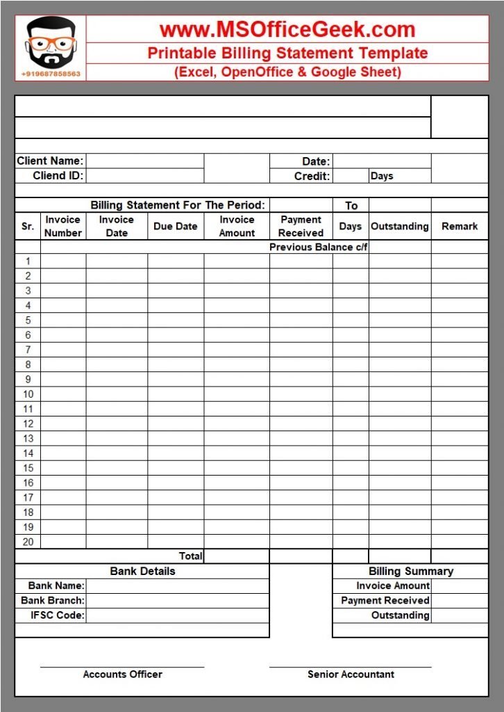 Ready-To-Use Billing Statement Template - MSOfficeGeek