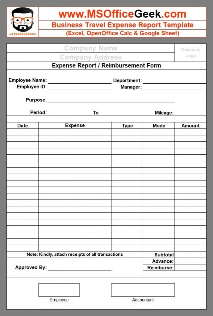 Ready-To-Use Expense Report Template With Chart - MSOfficeGeek