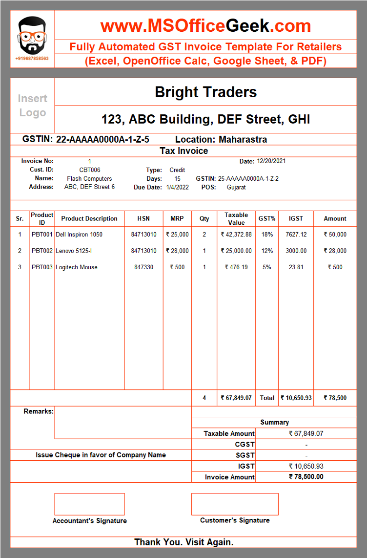 Ready To Use GST Invoice Template For Retailers MSOfficeGeek Ready To Use GST Invoice Template For Retailers MSOfficeGeek