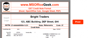 Ready-To-Use GST Credit Note Format for Goods Return - MSOfficeGeek