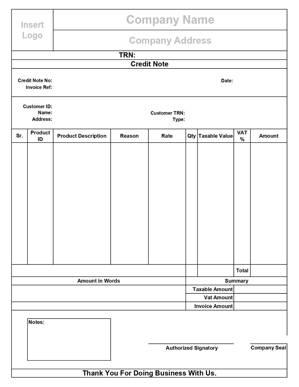 Ready-To-Use UAE VAT Credit Note Format - MSOfficeGeek