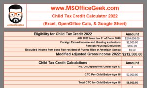 Child Tax Credit Calculator 2022 Excel Template - MSOfficeGeek