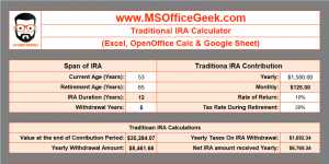 Ready-To-Use Traditional IRA Calculator 2022 - MSOfficeGeek