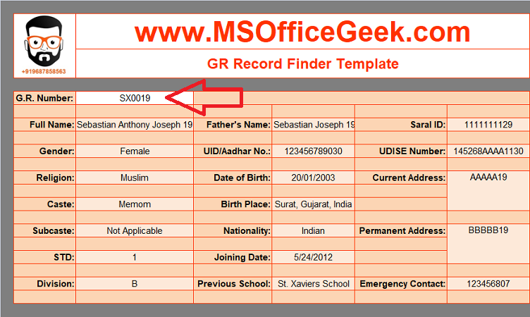 Fully Automated School General Register - India in Excel - MSOfficeGeek