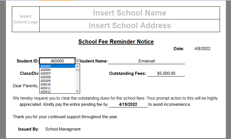 Fully Automated School Fee Collection System Template - MSOfficeGeek